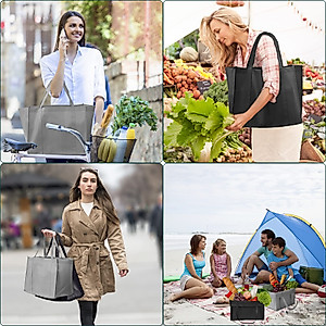 HECTOLIFE 20-Pack Reusable Grocery Bags，Large Washable Foldable Shopping Bags，Heavy Duty Tote Bags with Reinforced Handles(Black and Grey)