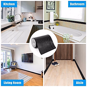 Nirvany 13 Yard Black Wood Grain Wallpaper Border Removable PVC Waterproof Peel and Stick Wallpaper,Bathroom Mirror Frame Border Sticker Wall Decor 3.93'' x 472''