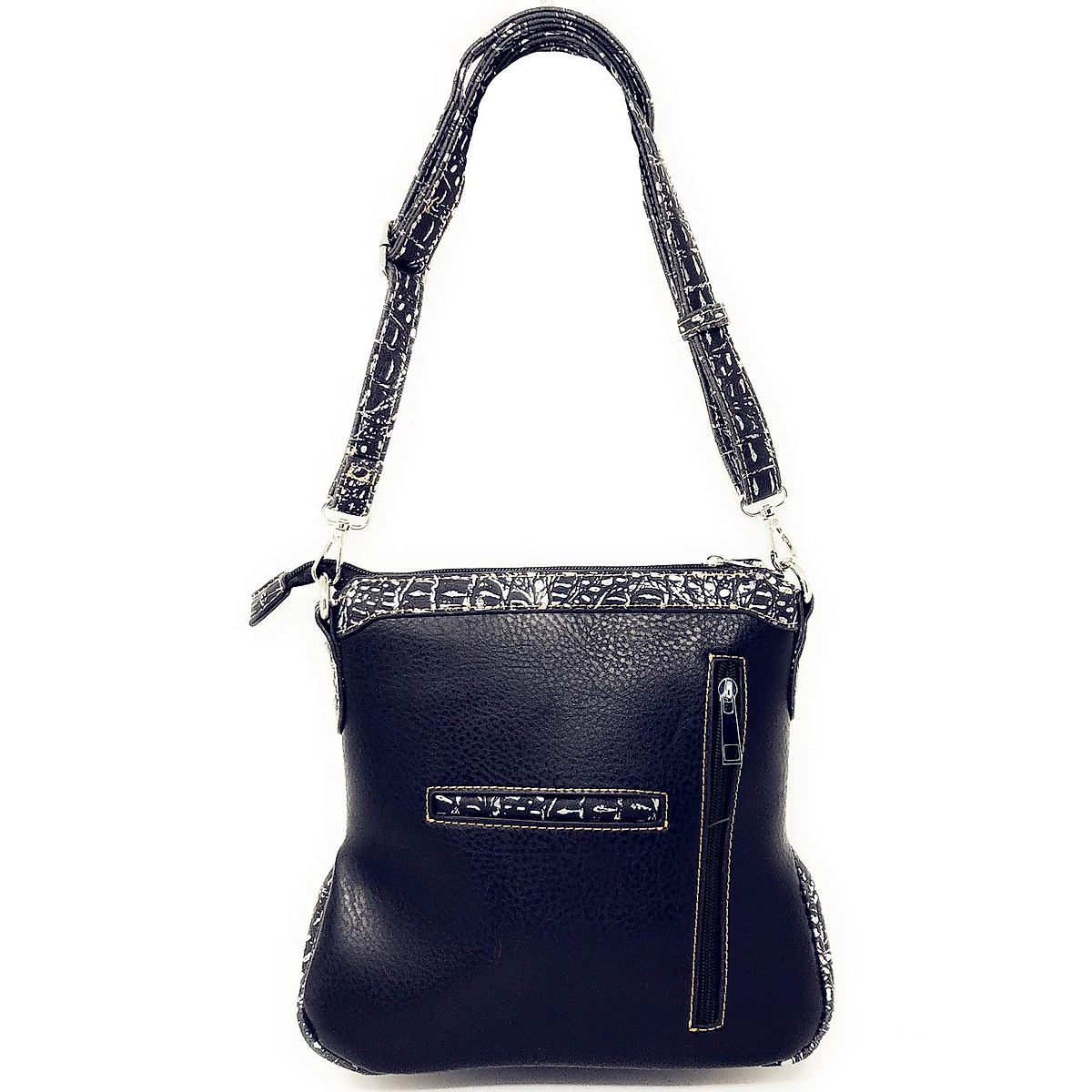 Western Sugar Skull Embroidery Rhinestone Cross Conceal Carry Crossbody Bag Set (Black)