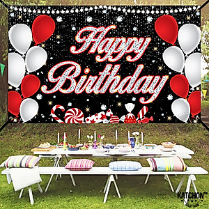 KatchOn, XtraLarge Red Happy Birthday Banner - 72x44 Inch | Red and Black Birthday Decorations | Happy Birthday Banner Red and Black | Happy Birthday Sign for Backdrop | Birthday Party Decorations