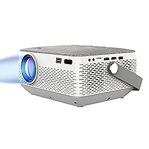 RCA RPJ402 1080P Bluetooth 5.0 Home Theater, Video Projector, LCD Display, HDMI USB AV TF, Indoor & Outdoor Use, Built-in Rechargeable Battery, White