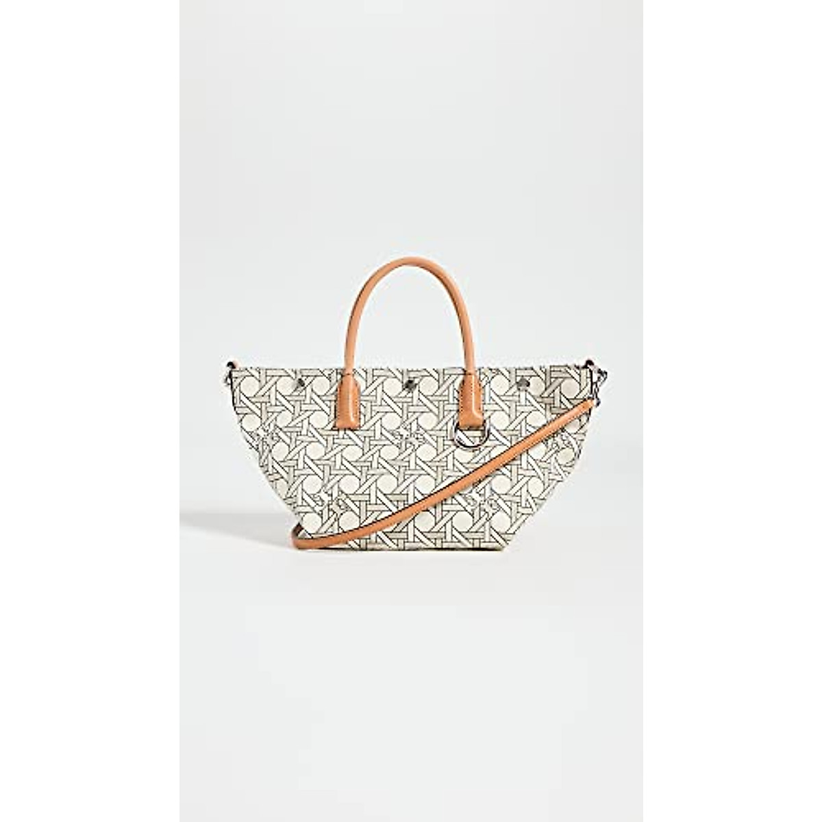 Tory Burch Women's Canvas Basketweave Small Tote, New Ivory Basketweave, Off White, Print, One Size