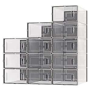 Fixwal XL-Large Shoe Storage Box, 12 Pack, Clear Plastic Organizers for Closet, Stackable, 13.2 x 10.1 x 6.42 Inch