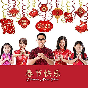 2023 Chinese New Year Decorations-Hanging Swirls Decorations for Year of the Rabbit and Lunar New Year(30 Pieces)