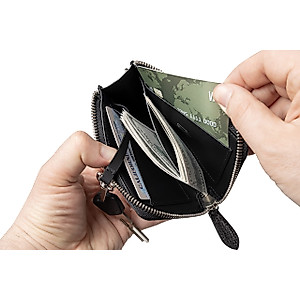 WOLFselection Genuine Leather Wallet with Wrist Lanyard for Men Women - Key and Credit Card Holder Wallets - Zip Wallet for Cash Notes ID Driver's License