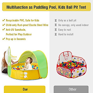 FBSPORT Baby Beach Tent, 50+ UPF Pop Up Pool Tent Sun Shelter, Kids Ball Pit Tent Baby Padding Pool, with Sunshade Canopy Basketball Hoop, Portable Beach Backyard Play Tent Toys for Indoor Outdoor