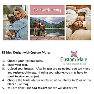 Custom Mate Custom Coffee Mug Personalized with Photos, Images, and Text (Classic 3 Photo with Text) White Black COFMUGWH11 0