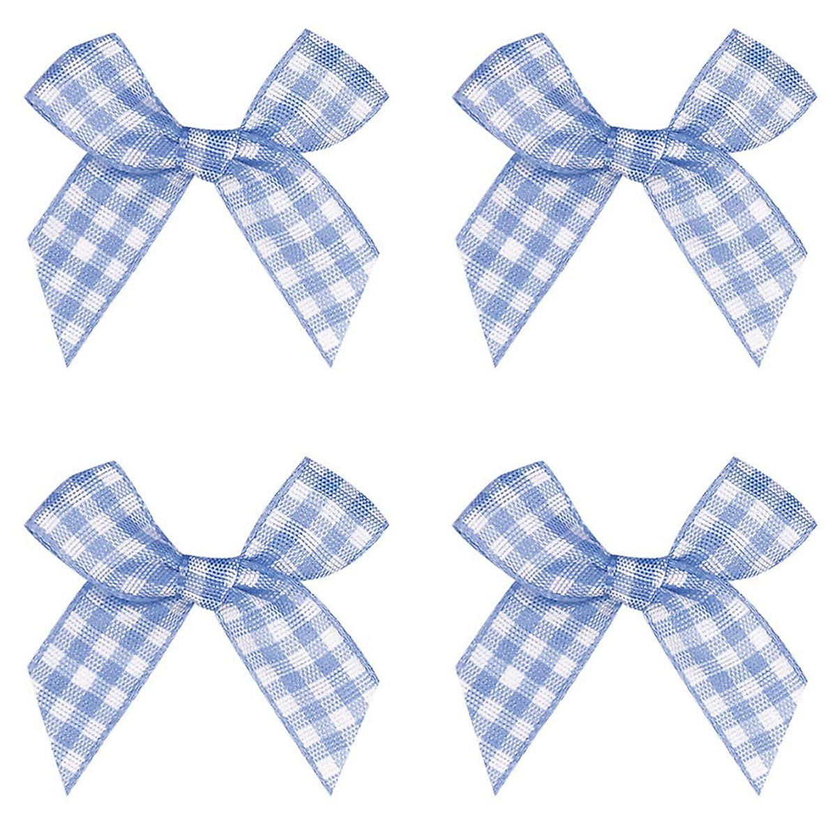 VIVIQUEN Gingham Craft Ribbon Bows Mini Checkered Ribbon Flowers Appliques for Sewing, Gift, DIY Craft, Wedding Decoration Ornament (LIGHT BLUE, Small Size 52PCS)