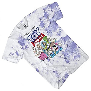 Mens Toy Story Group Shirt - Woody, Buzz Lightyear, Rex & Pizza Planet - Throwback Classic Tie Dye T-Shirt (Lavender Wash, X-Large)