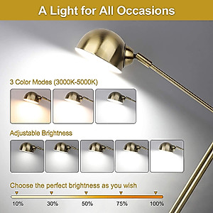 Mlambert 3-Color in 1 LED Desk Lamp with USB Charging Port, Swing Arm, Fully Dimmable, Eye-Caring Task Lamp, Touch Control Brass Metal Architect Drafting Table Lamp for Bedside, Office, Work, Reading