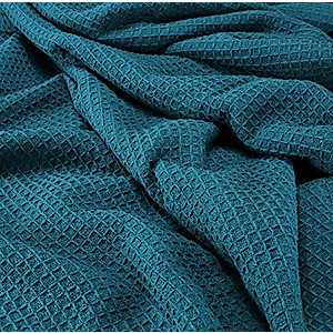 Premium Summer Cotton Thermal Blanket King Throw Bed Blanket - Soft Breathable Blanket - Perfect for Layering Any Bed - 102x90 Inch - Teal