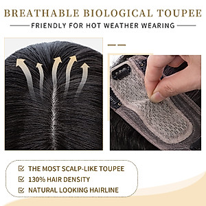 Hairro Hair Toppers for Women Human Hair No Bang, Clip in Real Hairpieces, Breathable Silk Base for Covering Greyish Hair on Top/Thinning Hair/Hair Loss, 14 Inch Natural Black