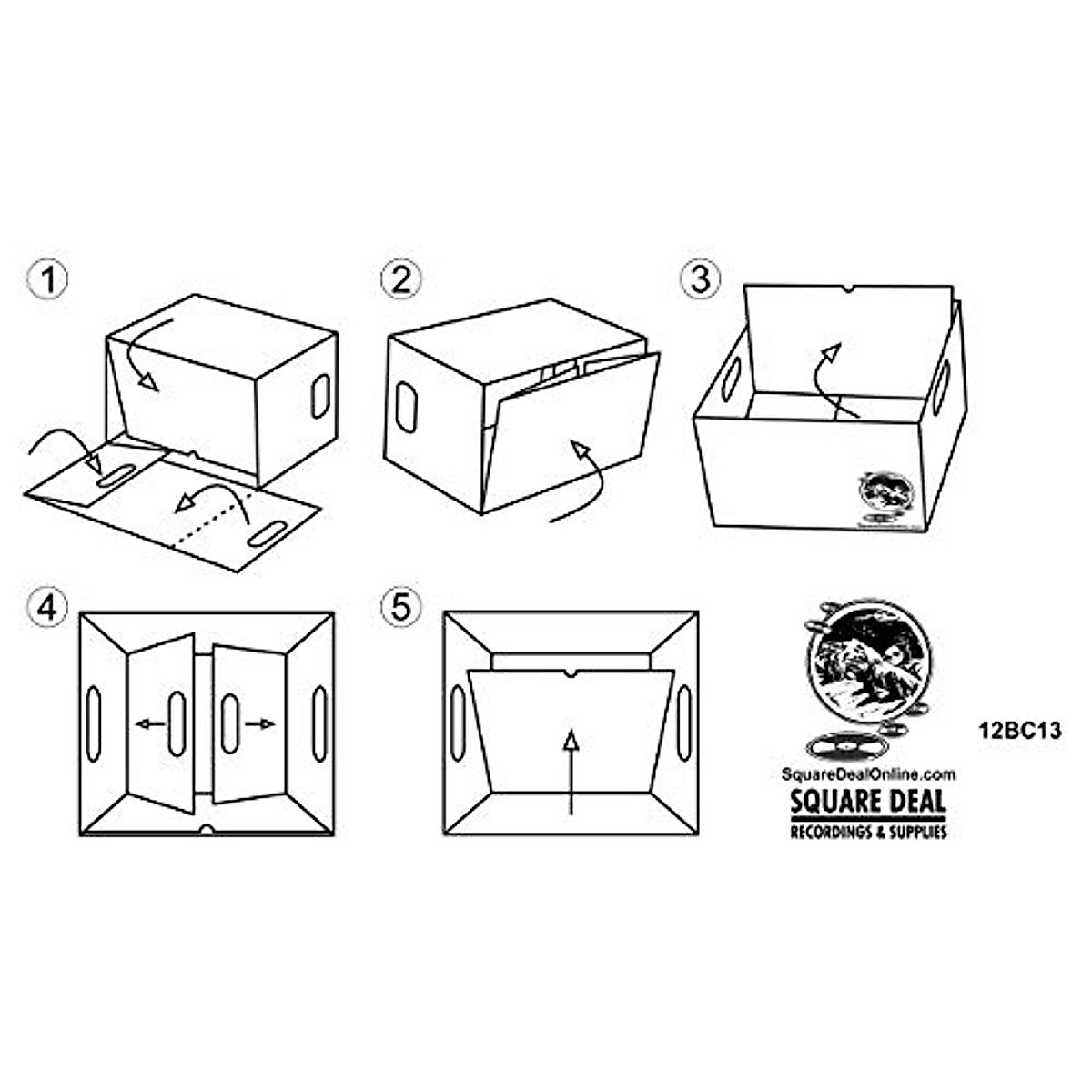 12" Vinyl Record Storage Box - Sturdy Cardboard with Removable Lid - Holds up to 90 Records or Laser Discs - 1 Box #12BC13