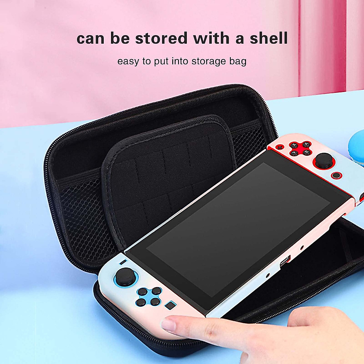 Carry Case Compatible with Nintendo Switch Girls Protective Hard Portable Travel Carry Case for Nintendo Switch Console and Accessories(Pink-Blue)