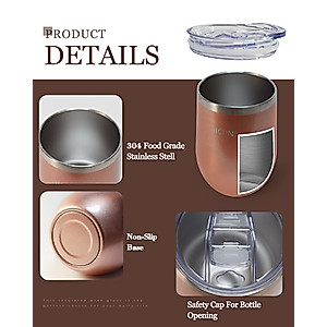 Hiciin Stainless Steel Wine Tumblers with Lid TWO 12oz & Insulated Wine bottle ONE 25oz&Gift Set with well packaged box.Keep water,wine,drinks with warm or cold (Champagne Gold)