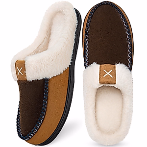 Homitem Men's Memory Foam Slippers,Fuzzy Wool-Like Plush Fleece Lined House Shoes Indoor Outdoor Slippers for Men, Anti-Skid Rubber Sole Home Bedroom Slippers(Size 13-14,Coffee)