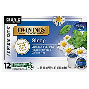 Twinings Nightly Calm Herbal Tea K-Cup Pods for Keurig - Sleep Tea, Bedtime Caffeine-Free Tea Blend, Soothing Chamomile, Relaxing Spearmint, Subtle Lemongrass Flavor, 12 Count (Pack of 2)