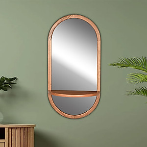 Tanmicoshomy Oval Bathroom Mirror with Removable Shelf, Wood Framed18x36 Inch Mirror for Bedroom Living Room or Entryway