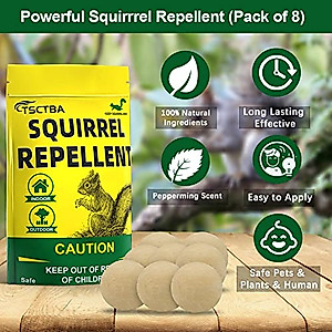 TSCTBA Squirrel Repellent Outdoor, Rodent Repellent, Chipmunk Repellent, Natural Squirrel Repellent for Bird Feeders/Garden/Attic/Cars/Shed, Ultra Powerful and Only for Outdoors - 8 Packs