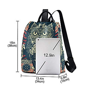 ALAZA Celtic Owl Print Ethnic Boho Backpack Purse for Women Anti Theft Fashion Back Pack Shoulder Bag
