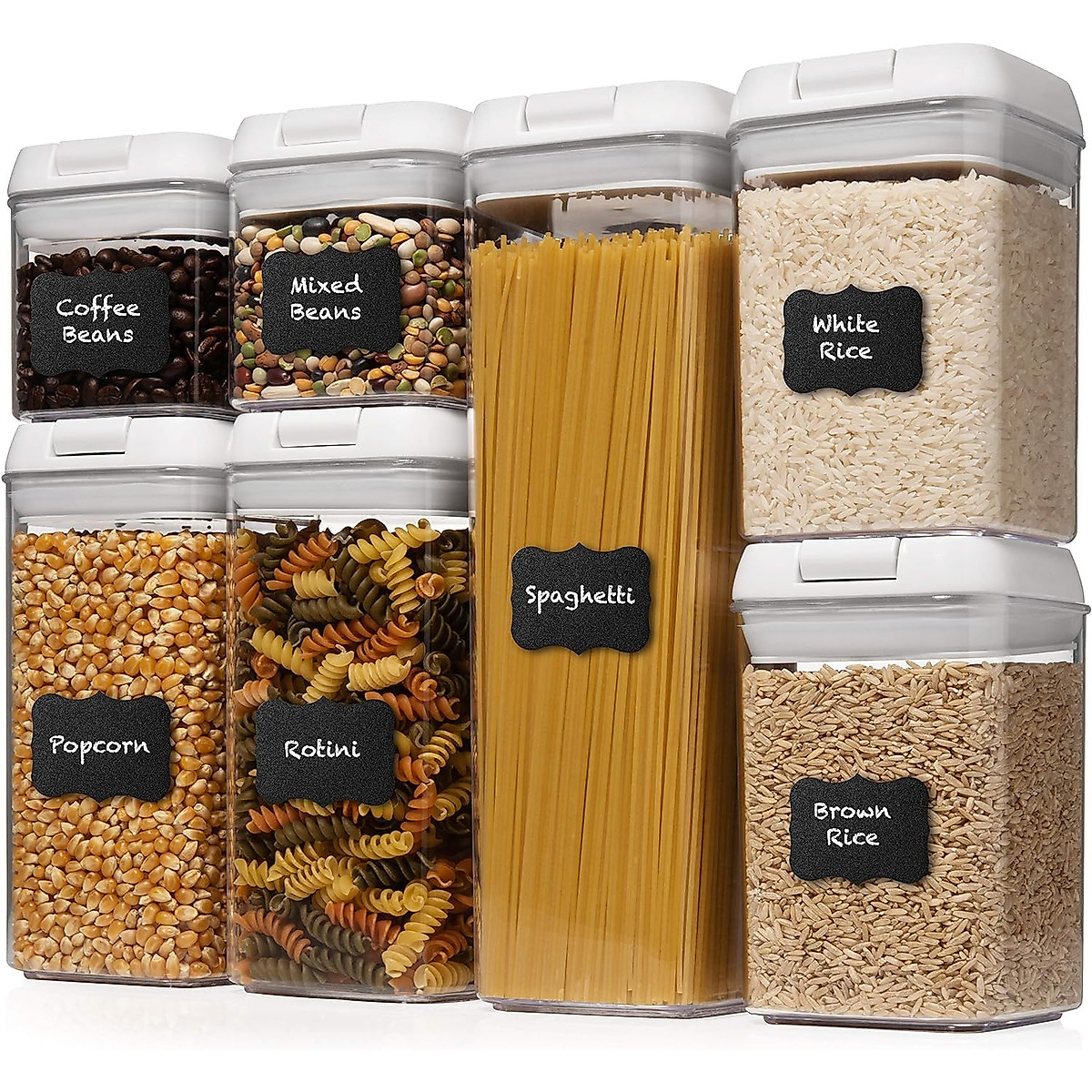 Shazo (Set of 7 Airtight Food Storage Containers with Lids - Leakproof, BPA Free Clear Plastic Cereal Containers for Kitchen & Pantry Organization