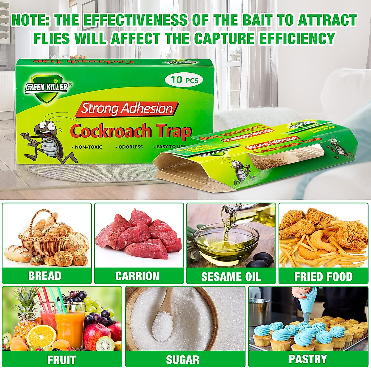 Qualirey Roach Killer Indoor Sticky Roach Traps Glue Cockroach Killer Infestation Home Cockroach Trap for Indoor Home Pest Bug Insect Control 8.66 x 7.6 Inch(80 Pcs)