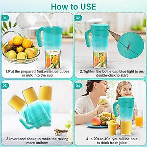 Portable Blender for Shakes and Smoothies, 16 Oz Mini Blender cup, HUIJUTCHEN Personal Blender with Six Blades USB Rechargeable Juicer Blender Cup for Baby Food Travel Kitchen, 470ML Green