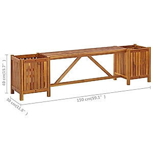RINDIGOO Patio Bench with 2 Planters 59.1""x11.8""x15.7"" Solid Acacia Wood,Durable Acacia Wood Patio Bench with Planter Boxes for Outdoor Garden Use Outdoor Furniture, Storage Benches, Brown