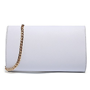 GESU Womens Faux Leather Envelope Clutch Bag Evening Handbag Shoulder Bag Wristlet Dress Purse,Large,White.