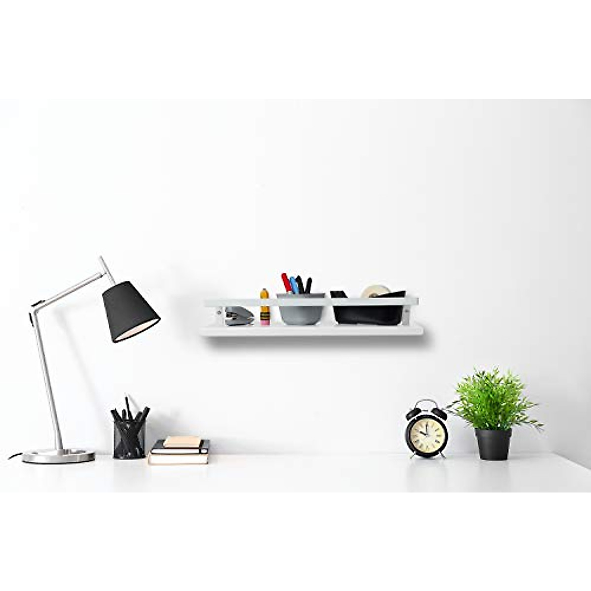 Peter's Goods Modern Floating Shelves with Rail - Wall Mounted Bathroom Wall Shelves with Towel Bar - Also Perfect for Bedroom Decor and Kitchen Storage - Solid Pine Wood Shelf Set of 2 (White)