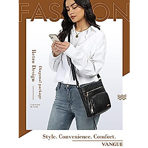 Vangue Crossbody Purses for Women Multi Pockets Vegan Leather Women's Shoulder Handbags with Adjustable Strap (Black)