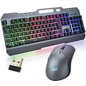 KLIM Unity Wireless Keyboard and Mouse Set US - New 2024 - Slim Durable Ergonomic Mechanical Feel - Backlit Wireless Gaming Keyboard and Mouse for PC Mac PS4 PS5 - Long-Lasting Built-in Battery