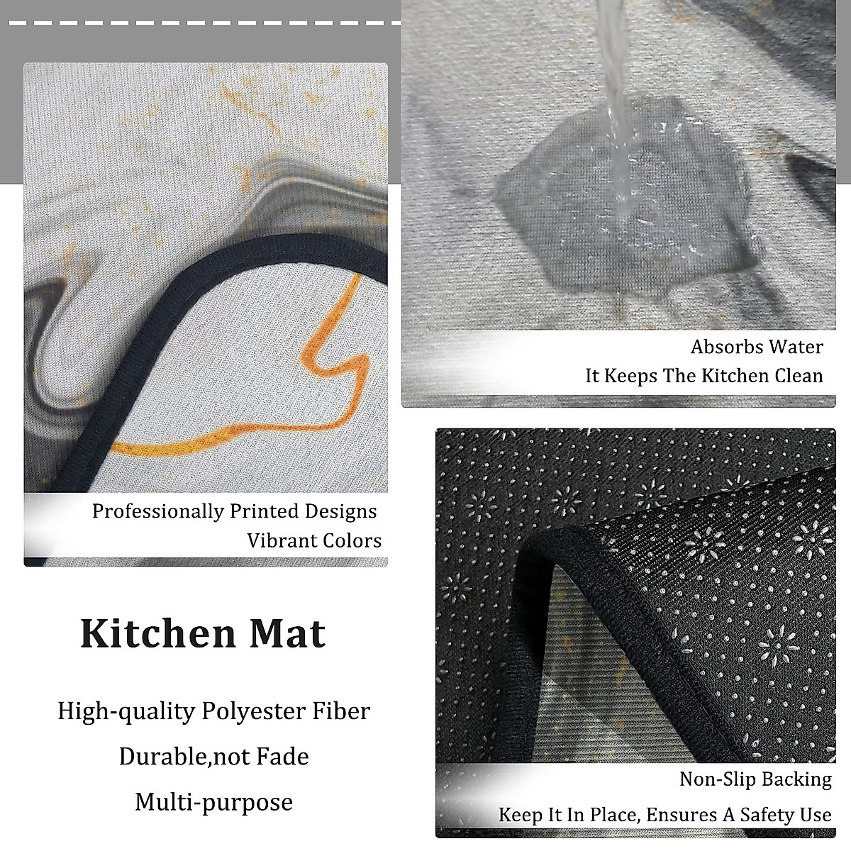 White Marble Kitchen Rugs and Mats Non Skid Washable Absorbent Stain Resistant,Durable and Easy to Clean,Kitchen Rug Set of 2 Marble Kitchen Deco 17"x47"+17"x30"