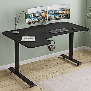 Suhapup Electric Height Adjustable Standing Desk, 59 L-Shaped Sit - Stand Desk for Work or Home Office Push Button Memory Settings Black Splice Board/Black Frame