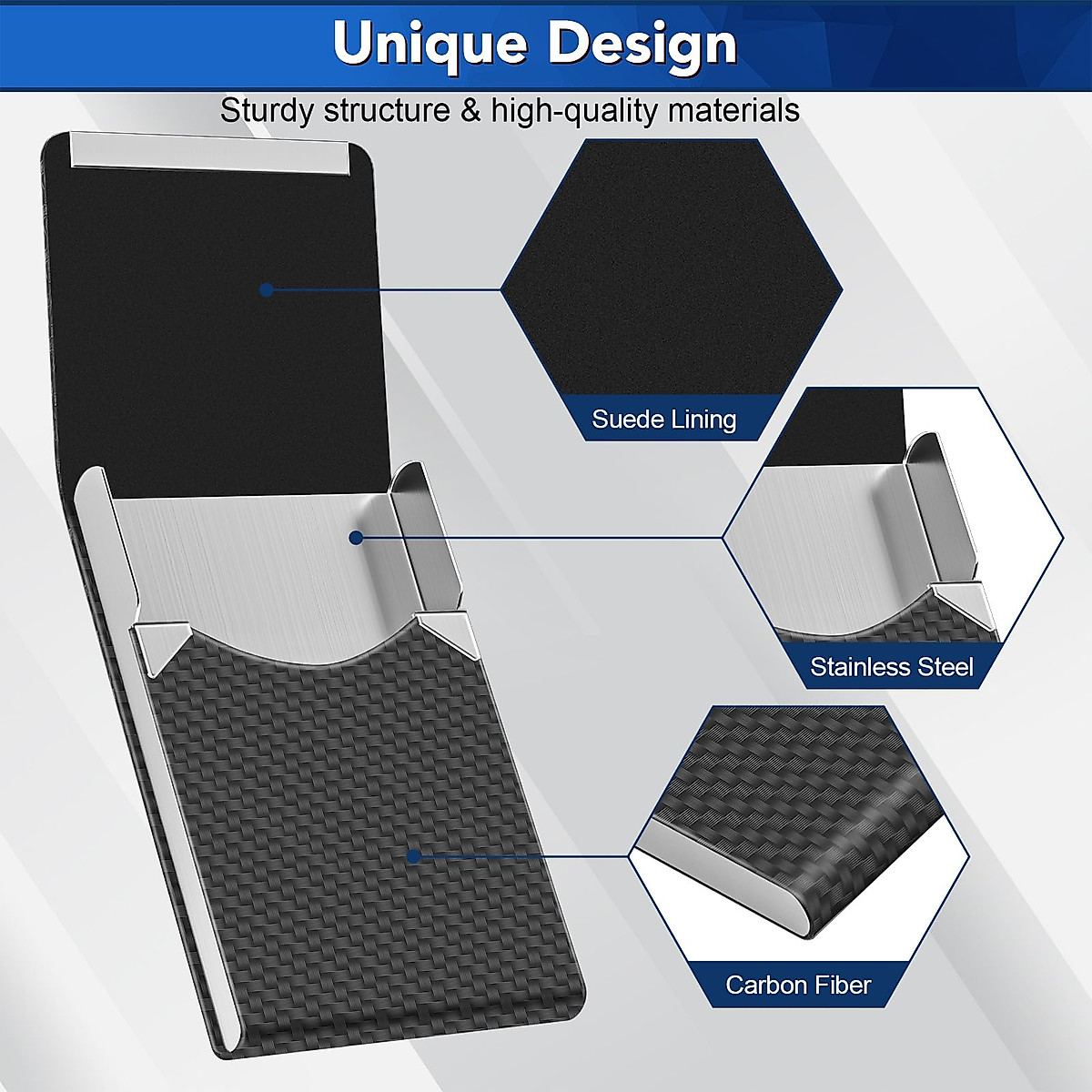 Business Card Holder, Metal Business Card Case Pocket, Card Holder for Women & Men, Professional PU Leather Business Card Holders RFID Blocking Name Card Holder Case with Magnetic Clasp, Black Carbon