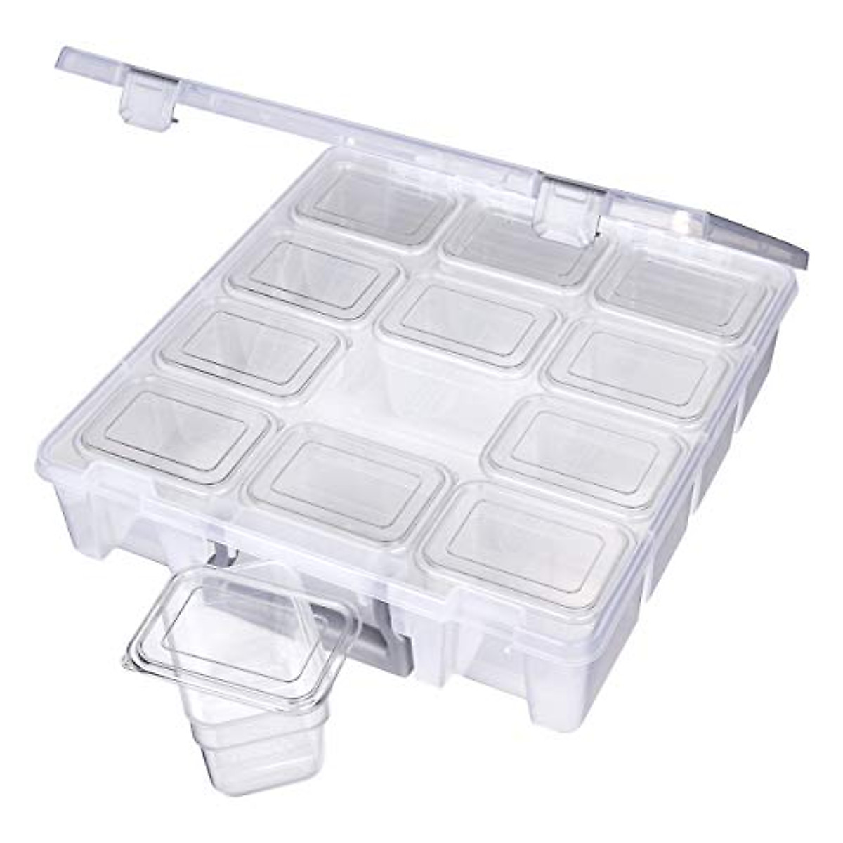 AB Designs 6965ABD Super Satchel with 9 Small Bins Inside, Stackable Home Storage Organization Container, Clear with Sliver Latches and Handle