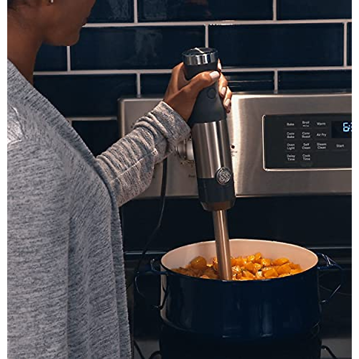 GE Immersion Blender | Handheld Blender for Shakes, Smoothies, Baby Food, Soups & More | 2-Speed Functionality | Easy Clean Kitchen Essentials | 500 Watts | Stainless Steel