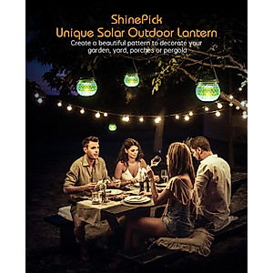 Beedove Solar Lantern, 2 Pack Outdoor Lantern Solar Lights, Waterproof Garden Patio Pathway Decor, Glass Lanterns Outdoor Decorative Hanging, Auto Turn ON/Off Garden Lights Decor for Yard Patio Lawn