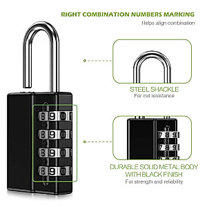 KeeKit Combination Padlock, 4 Digit Combination Lock, Resettable Waterproof Gate Lock for Locker, Gym, Fence, Case, School & Employee Locker, Toolbox – 2 Pack, Black