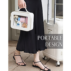 Popvibe Clear Makeup Case White Toiletry Bag Travel Large Clear Cosmetic Bag with Zipper, Big Make Up Bag Organizer Women Traveling TSA Approved Transparent Bag Car for Essentials