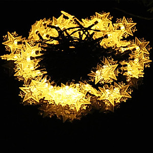 Stars Solar LED Lights Outdoor Decor, 8 Modes 23FT BeHiller 50LED Holiday String Lights, Solar Operated Garden Decor Lights, Solar Twinkle Xmas Lights for Tree, Backyard, Decor (Warm White)