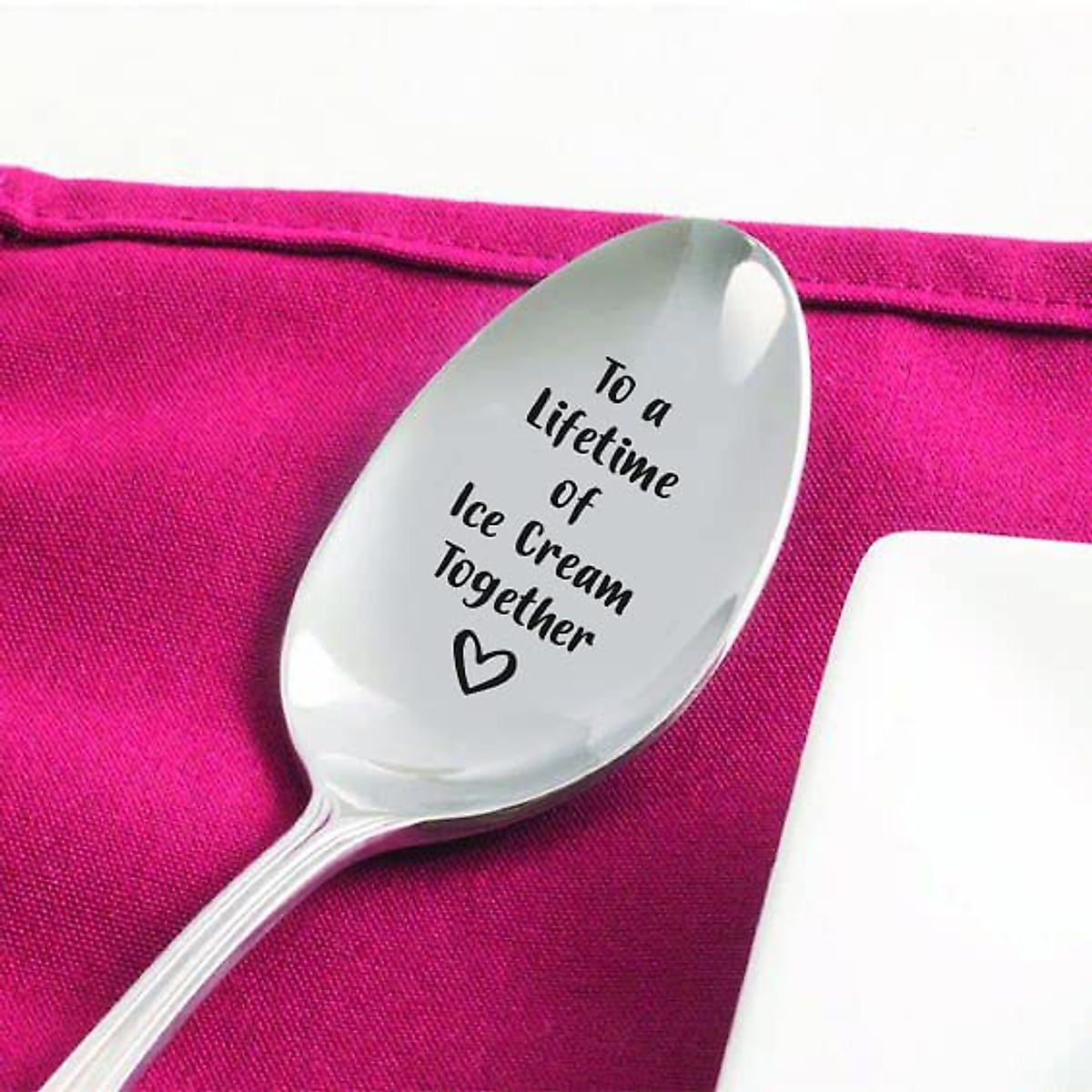 To a Lifetime of Ice Cream Together Engraved Spoon - Novelty Stainless Steel for Women/Men/Couples Gifts Funny Flatware Lovers Gift Anniversary Valentine Birthday, Silver, 7 inches (A4)