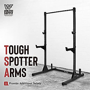 WF Athletic Supply Squat Stand with J-Hooks & Pull up bar, Bench Press Rack for Full Body Strength Workout; Safety Spotter Arms, Plate Holder & Half Rack Conversion Kit Attachments Available