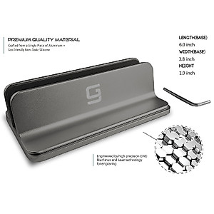 Vertical Laptop Stand for Desk [Adjustable] Sturdy Aluminum Dock Fits All Laptops (up to 20.3 inches) Space Saving, Modern Compact Holder, Compatible with MacBook Pro/Air, Surface, HP, Dell (Gray)