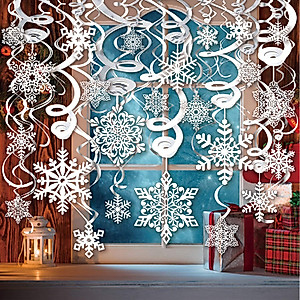 40pcs Snowflake Swirls Decoration, Konsait Merry Christmas Snowflake Hanging Swirls Garland Foil Ceiling Ornaments for Xmas Winter Wonderland Holiday Party Decor Supplies,Already Assembled