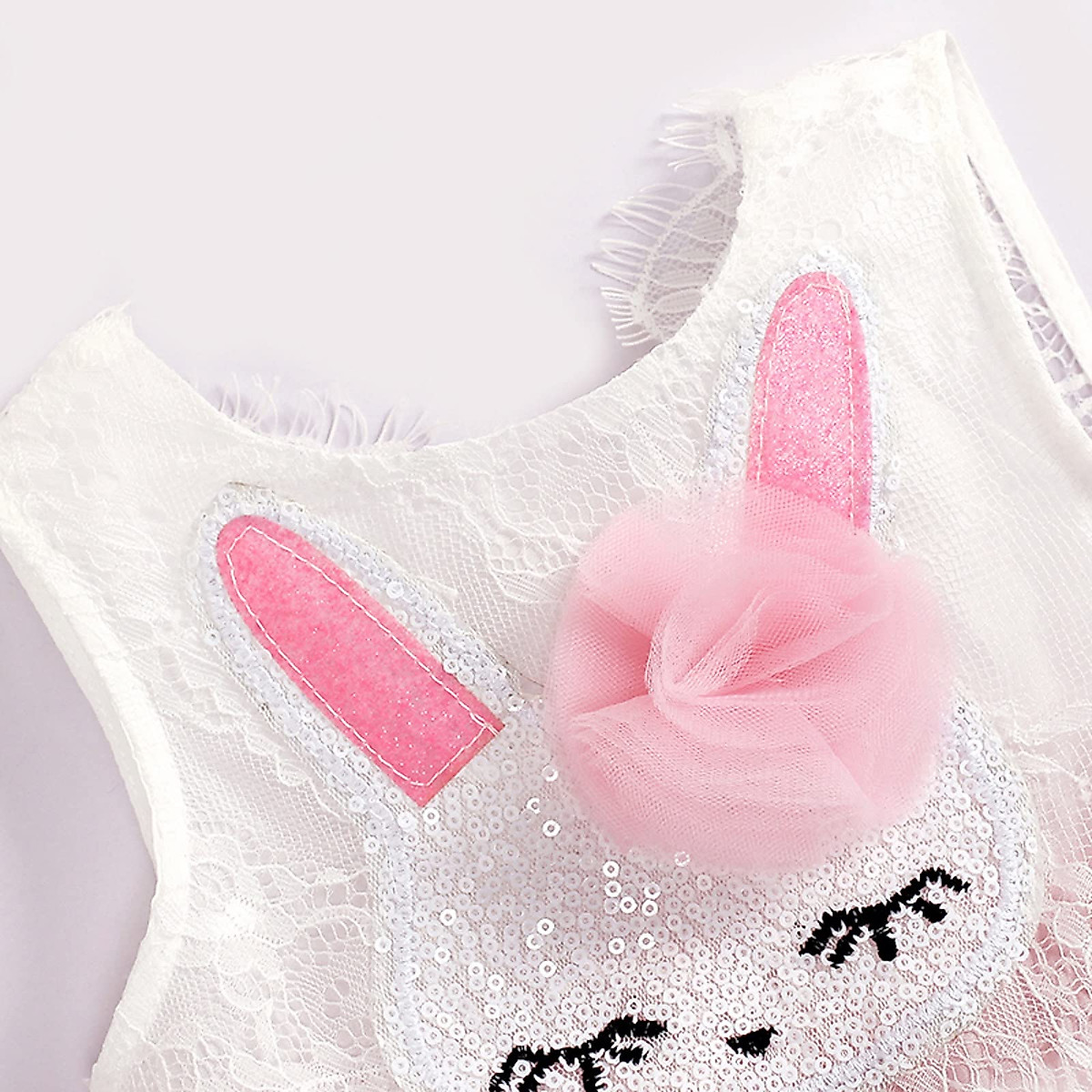 Kids Toddler Baby Girl Easter Outfits Bunny Sleeveless Dress Lace Tutu Skirt One Piece Mesh Summer Princess Sundress (Pink, 1-2T)