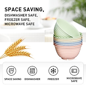 Geiserailie 16 Pieces Unbreakable Cereal Bowls Set, 24/30 OZ Wheat Straw Fiber Lightweight Bowls Dishwasher and Microwave Safe BPA Free for Noodle Soup Salad, 4 Colors