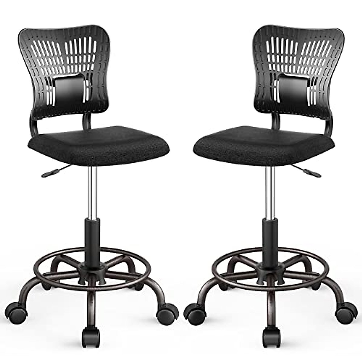 PALONE Bar Stools Adjustable Barstools Modern Design Counter Height Bar Stools with Backrest 360°Swivel Stools for Kitchen Counter with 5 Rollers Set of 2 Black