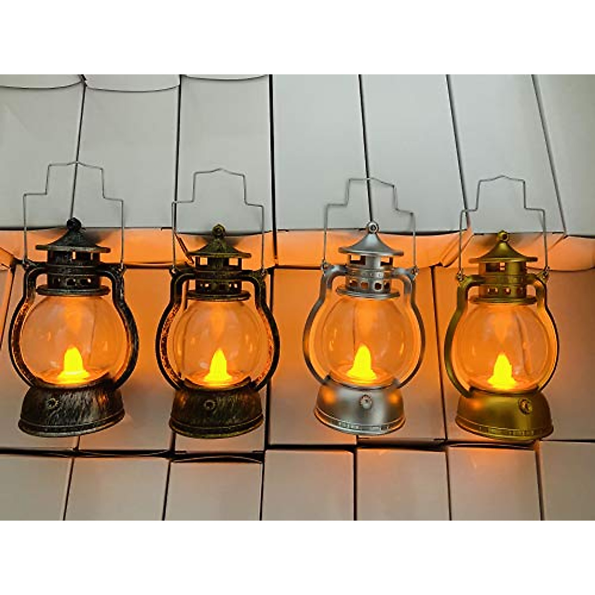 Hanging LED Lights Outdoor Landscape Lanterns with Retro Design for Patio, Yard, Garden and Pathway Decoration (Bronze Silver)