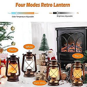 Vintage Lantern LED Battery Powered Camping Lamp Outdoor Hanging Lantern Flickering Flame Rechargeable Retro Lanterns Remote Control 4 Modes Light Non-Solar 2 Pack